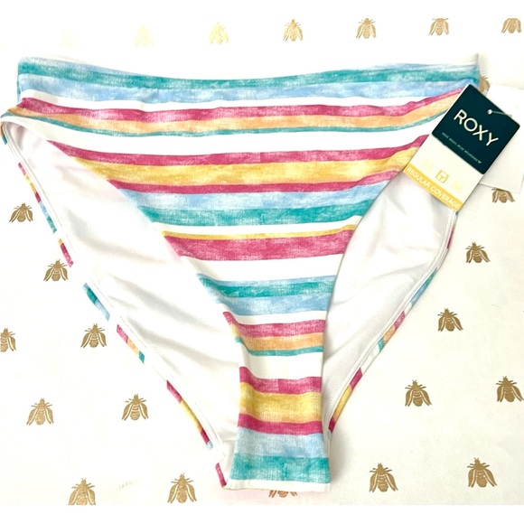 Roxy | Swim | Womens Roxy Island In The Sun Teal Pink Striped Swimsuit ...